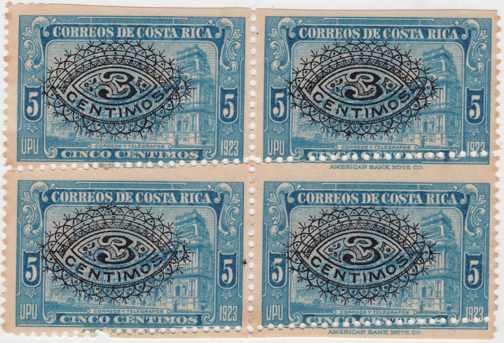Costa Rica Stamps - Scott 136, surcharged stamps with shifted ...