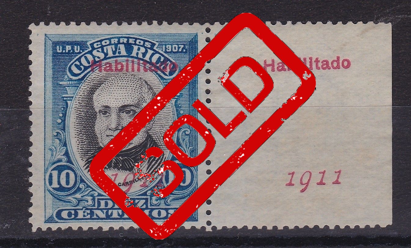 Costa Rica Scott 84c Perf 14x14 With Impression on Selvage Unused NG ...